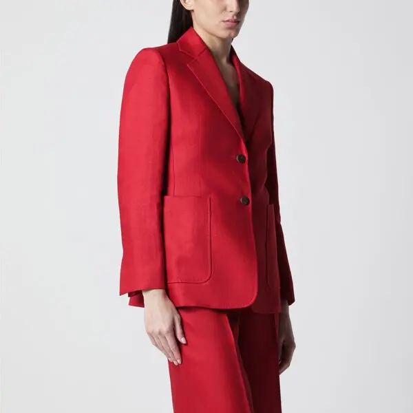 Max Mara Semi-fitted Single-breasted Blazer In Linen - Red