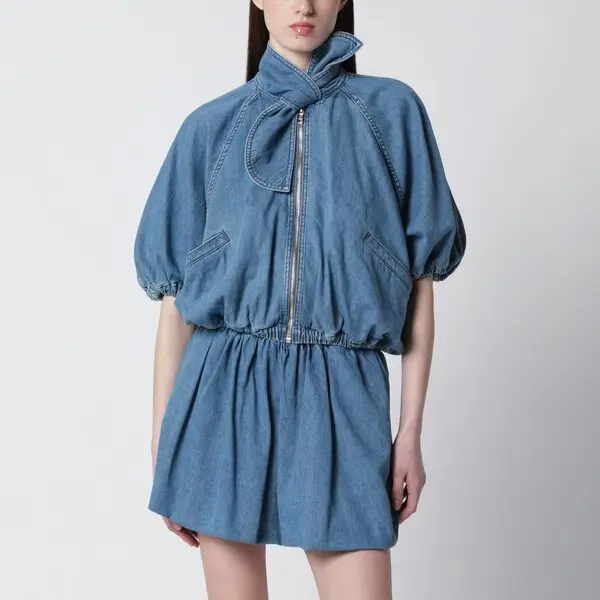 PATOU Volume Blouson Tied In Blue Cotton Blend - Light Blue