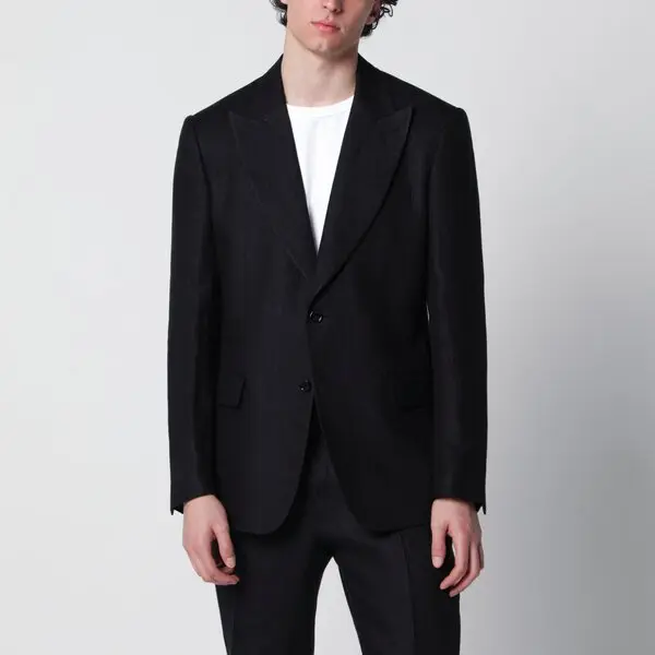 LARDINI Single-breasted Linen Jacket - Black