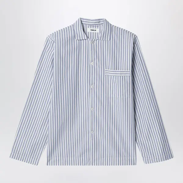 TEKLA White/light Striped Pajama Shirt - Blue