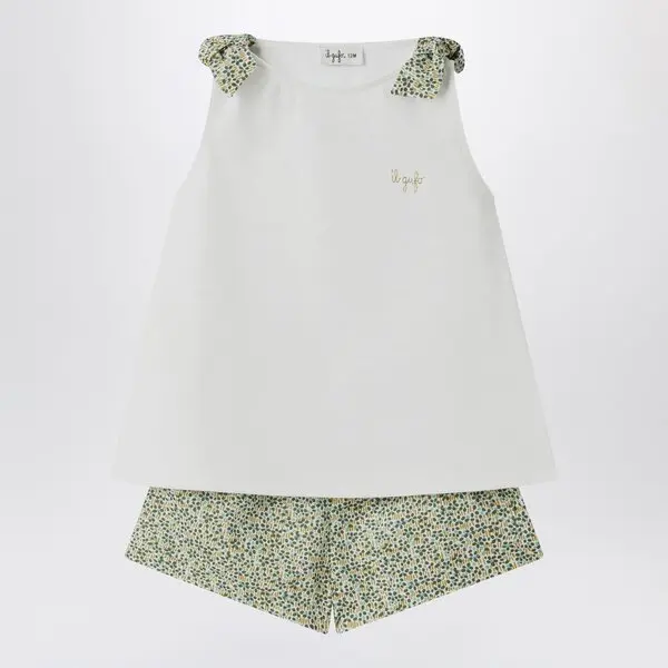 IL GUFO Two-piece White Set In Liberty Fabric - Green