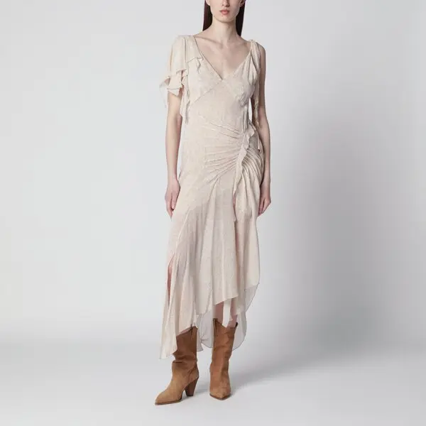 Isabel Marant Tylena Asymmetric Printed Silk Georgette Dress - Beige