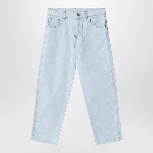 Bonpoint Eloha Denim Jeans With Jacquard Cherries - Light Blue