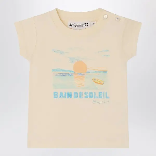 Bonpoint T-shirt Tom Ecru With Bain De Soleil Print - Beige