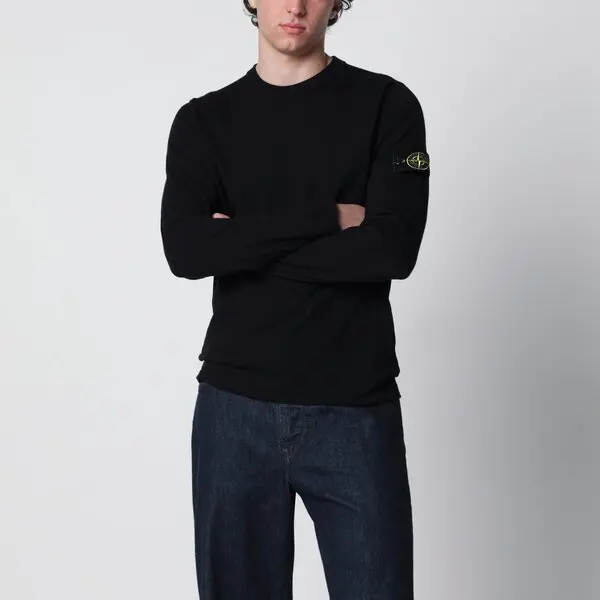 Stone Island Logo Badge Cotton Sweater - Black
