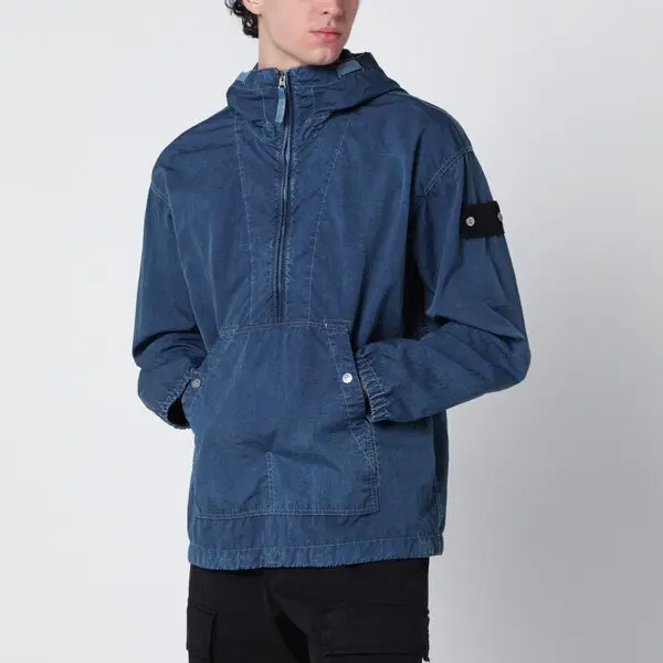 Stone Island Indigo Nylon Half-zip Jacket - Blue