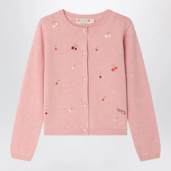 Bonpoint Lilith Cardigan With Embroidered Cherries - Pink