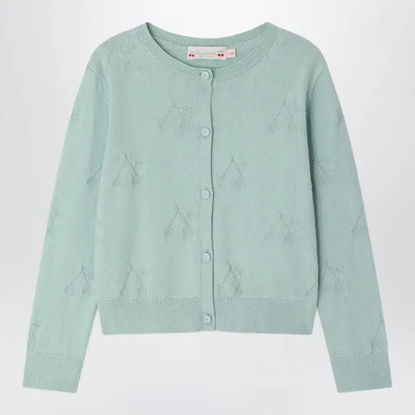 Bonpoint Lysia Cardigan With Cherry Embroidery - Light Blue