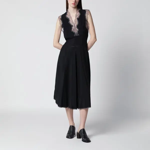 MAISON MARGIELA Silk Midi Dress With Lace - Black