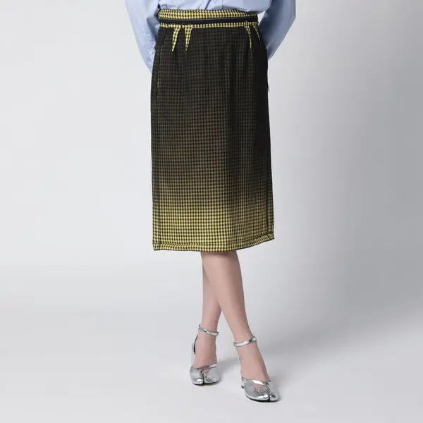 MAISON MARGIELA Virgin Wool Midi Skirt With Checked Pattern - Black