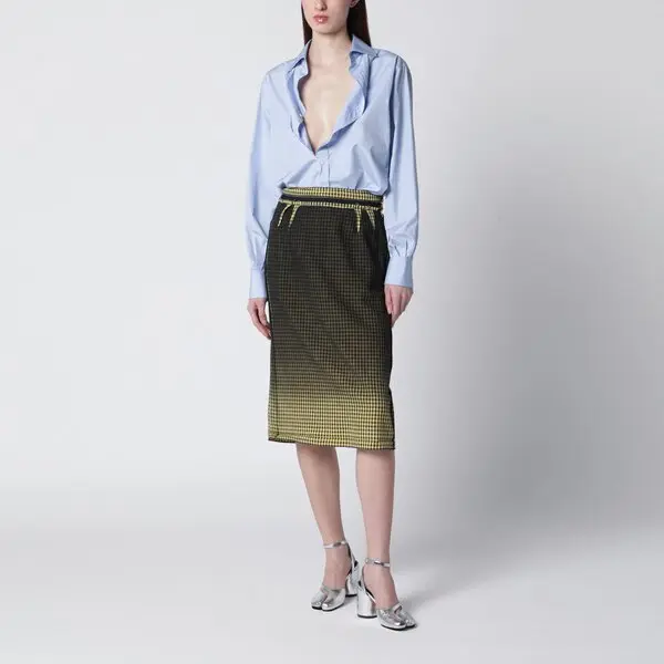 MAISON MARGIELA Virgin Wool Midi Skirt With Checked Pattern - Black