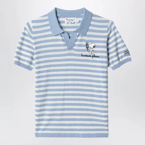 MC2 SAINT BARTH Striped Polo Shirt With Snoopy Embroidery - Light Blue