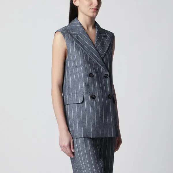 Max Mara Double-breasted Pinstripe Linen Vest - Blue