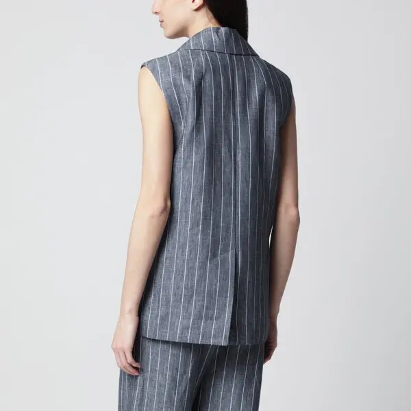 Max Mara Double-breasted Pinstripe Linen Vest - Blue