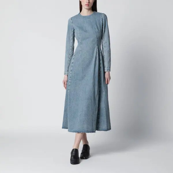 MAISON MARGIELA Denim Midi Dress With Cup Shoulder - Light Blue