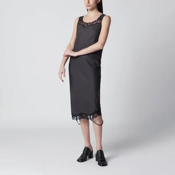 MAISON MARGIELA Midi Slip Dress With Lace Trim - Grey