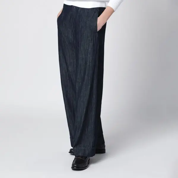 Max Mara Straight Cotton And Linen Denim Trousers - Blue