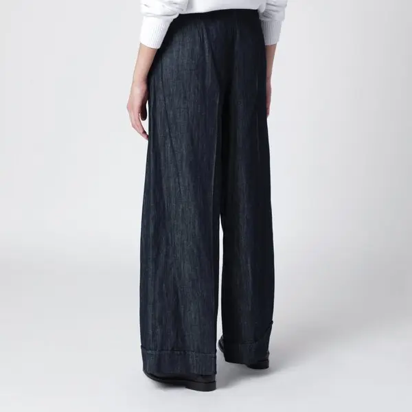 Max Mara Straight Cotton And Linen Denim Trousers - Blue