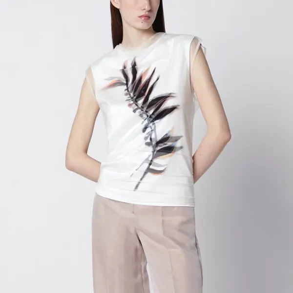 Sportmax Double-layer Top In Satin And Tulle - White