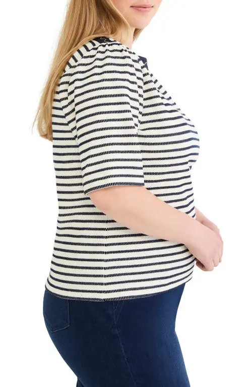 NIC+ZOE Embroidered Striped Boat Neck Shirt