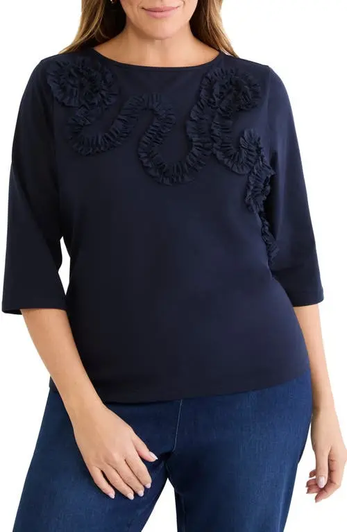 NIC+ZOE Mesh Appliqué Top - Dark Indigo
