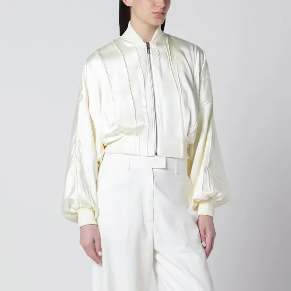 Sportmax Ivory Pleated Satin Bomber Jacket - Beige