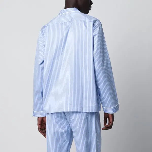 TEKLA Pajama Shirt With White Stripes - Light Blue