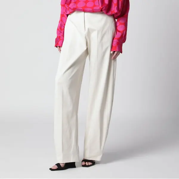 THELATEST Cream Cotton Palazzo Trousers - White