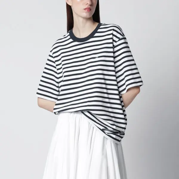 Ami White Striped De Coeur T-shirt By - Blue
