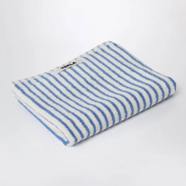 TEKLA White Striped Towel 50x90 - Light Blue