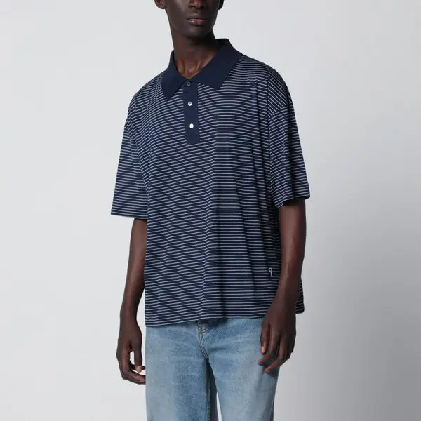 AMI Paris Blue/white Striped De Coeur Polo By - Black