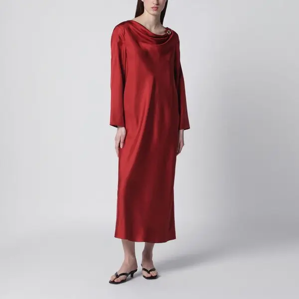 Loulou De Saison Zoya Dress In Silk Twill - Red