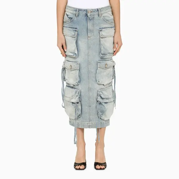 Attico Denim Cargo Midi Skirt - Light Blue