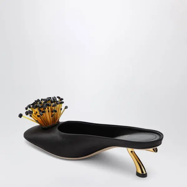 FERRAGAMO Mules With Sculptural Heel And Crystal Flower - Black