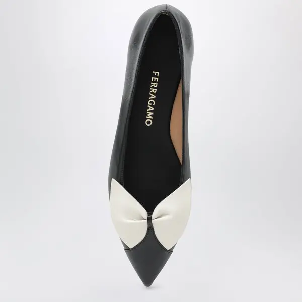 FERRAGAMO Nappa Ballerina Flats With Bow Detailing - Black