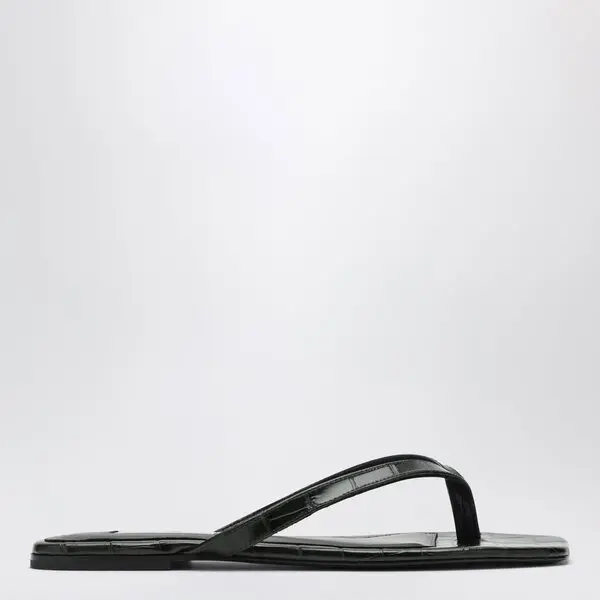 TOTEME Crocodile-effect Leather Thong Sandals - Green