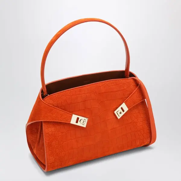 FERRAGAMO Hug Soft Medium Top-handle Bag With Croc Effect - Orange