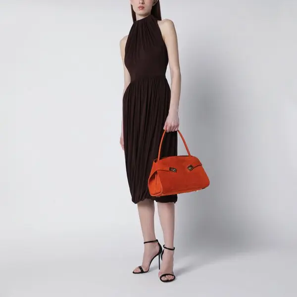 FERRAGAMO Hug Soft Medium Top-handle Bag With Croc Effect - Orange