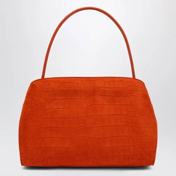 FERRAGAMO Hug Soft Medium Top-handle Bag With Croc Effect - Orange