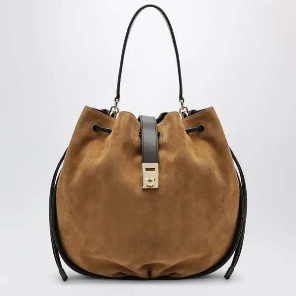 FERRAGAMO Hug Bucket Bag With Buckle In Natural - Beige