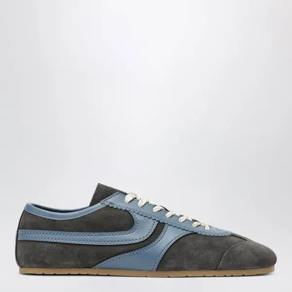 Dries Van Noten Steel Leather And Suede Sneakers - Grey