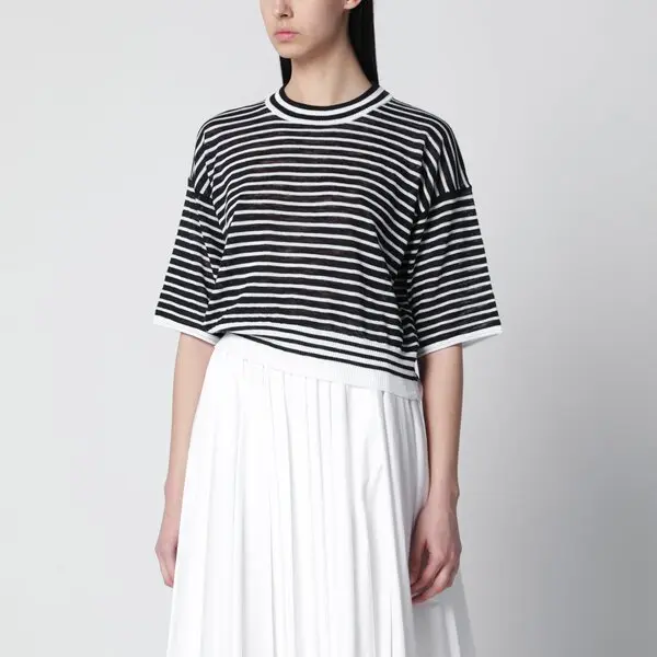ROBERTO COLLINA Striped Cotton-linen Sweater - Black