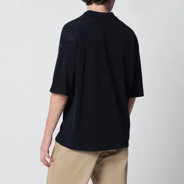ROBERTO COLLINA Navy Cotton Knit Polo Shirt - Blue