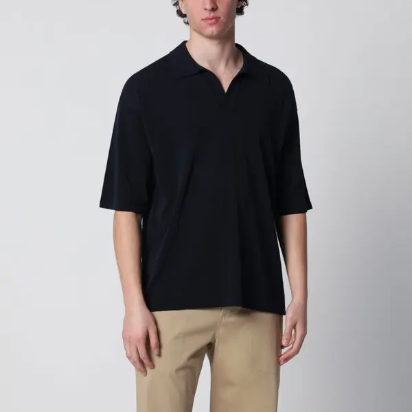 ROBERTO COLLINA Navy Cotton Knit Polo Shirt