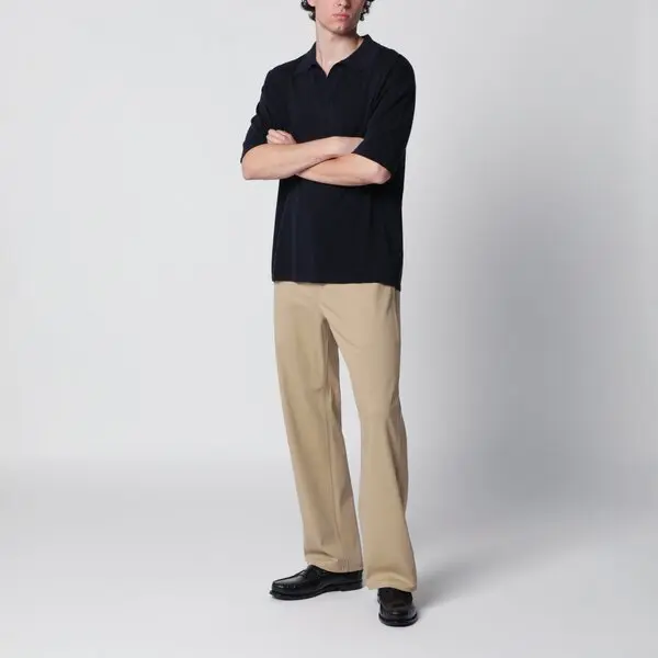 ROBERTO COLLINA Navy Cotton Knit Polo Shirt