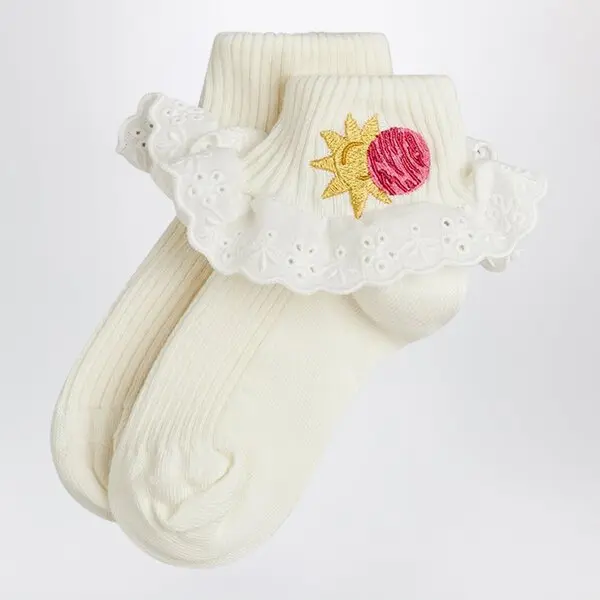 MINI RODINI Space Motif Socks With Lace - White