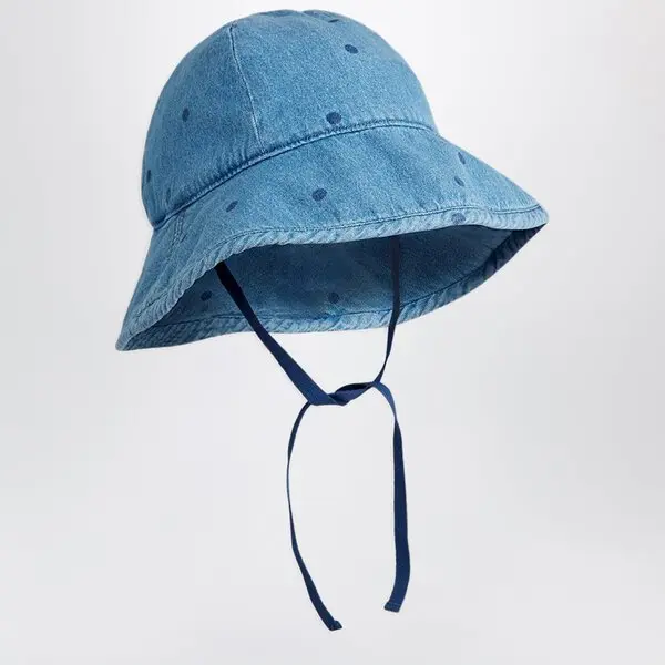 MINI RODINI Denim Hat With Polka Dots - Blue