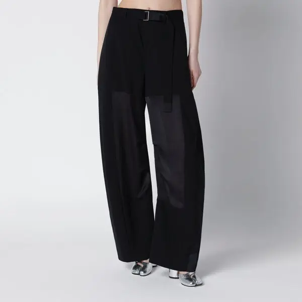 Sacai Wide-leg Wool Trousers With Panels And Belt - Black