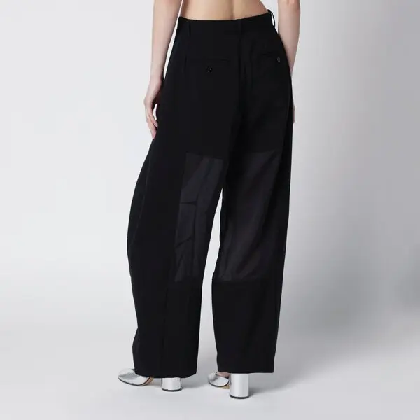 Sacai Wide-leg Wool Trousers With Panels And Belt - Black