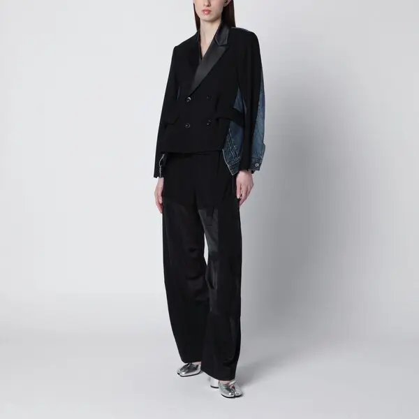Sacai Wide-leg Wool Trousers With Panels And Belt